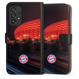 DeinDesign Galaxy A53 5G Handy Klapph&uuml;lle Handyh&uuml;lle aus Kunst Leder schwarz Flip Case Fc Bayern M&uuml;nchen Stadium Fcb Sideflip mit langer Lasche