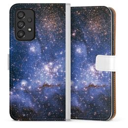 DeinDesign Galaxy A33 5G Handy Klapph&uuml;lle Handyh&uuml;lle aus Kunst Leder wei&szlig; Flip Case Weltall Galaxy Weltraum Sideflip mit Lasche