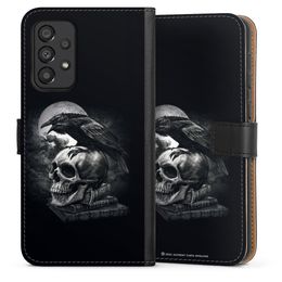 DeinDesign Galaxy A33 5G Handy Klapph&uuml;lle Handyh&uuml;lle aus Kunst Leder schwarz Flip Case Skull Raven Skulls Sideflip mit langer Lasche