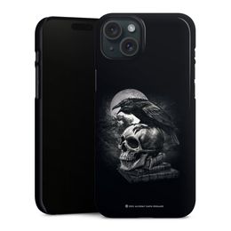 DeinDesign iPhone 15 Plus Handy Premium Case Smartphone Handyh&uuml;lle Schutzh&uuml;lle gl&auml;nzend Raven Skulls Skull Premium Case