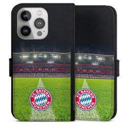 DeinDesign iPhone 14 Pro Handy Klapph&uuml;lle Handyh&uuml;lle aus Kunst Leder schwarz Flip Case Stadium Fc Bayern M&uuml;nchen Fcb Sideflip mit langer Lasche