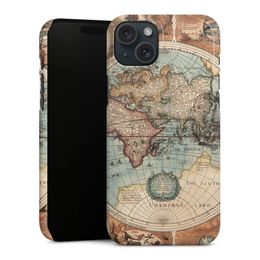 DeinDesign iPhone 15 Plus Handy Premium Case Smartphone Handyh&uuml;lle Schutzh&uuml;lle gl&auml;nzend Vintage Map World Map Premium Case