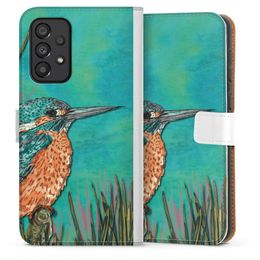 DeinDesign Galaxy A33 5G Handy Klapph&uuml;lle Handyh&uuml;lle aus Kunst Leder wei&szlig; Flip Case Bird Painting Animals Sideflip mit Lasche