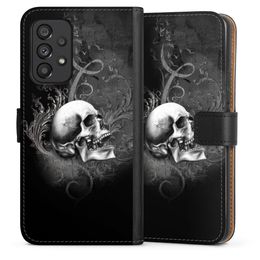 DeinDesign Galaxy A53 5G Handy Klapph&uuml;lle Handyh&uuml;lle aus Kunst Leder schwarz Flip Case Gothic Skulls Skull Sideflip mit langer Lasche