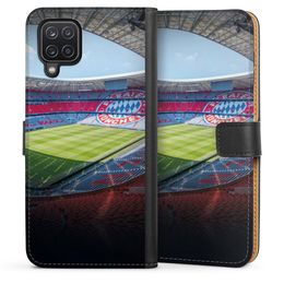 DeinDesign Galaxy A12 Handy Klapph&uuml;lle Handyh&uuml;lle aus Kunst Leder schwarz Flip Case Fc Bayern M&uuml;nchen Stadium Fcb Sideflip mit langer Lasche