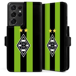 DeinDesign Galaxy S21 Ultra 5G Handy Klapph&uuml;lle Handyh&uuml;lle aus Kunst Leder schwarz Flip Case Stripes Borussia M&ouml;nchengladbach Gladbach Sideflip mit Lasche