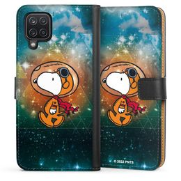 DeinDesign Galaxy A12 Handy Klapph&uuml;lle Handyh&uuml;lle aus Kunst Leder schwarz Flip Case Official Licensed Product Astronaut Snoopy Sideflip mit langer Lasche