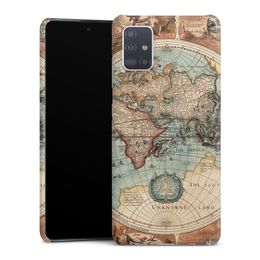 DeinDesign Galaxy A51 Handy Premium Case Smartphone Handyh&uuml;lle Schutzh&uuml;lle gl&auml;nzend Vintage Map World Map Premium Case