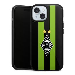 DeinDesign iPhone 15 Handy Gallery Case Handyh&uuml;lle 9H Geh&auml;rtetes Glas R&uuml;ckseite H&uuml;lle Stripes Borussia M&ouml;nchengladbach Gladbach Gallery Case