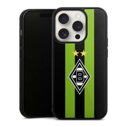 DeinDesign iPhone 15 Pro Handy Gallery Case Handyh&uuml;lle 9H Geh&auml;rtetes Glas R&uuml;ckseite H&uuml;lle Stripes Borussia M&ouml;nchengladbach Gladbach Gallery Case