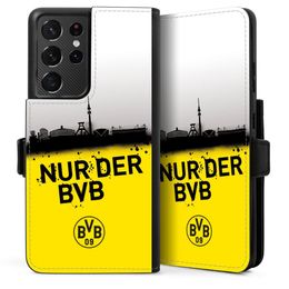 DeinDesign Galaxy S21 Ultra 5G Handy Klapph&uuml;lle Handyh&uuml;lle aus Kunst Leder schwarz Flip Case Borussia Dortmund Statement Bvb Sideflip mit Lasche