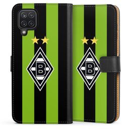 DeinDesign Galaxy A12 Handy Klapph&uuml;lle Handyh&uuml;lle aus Kunst Leder schwarz Flip Case Borussia M&ouml;nchengladbach Gladbach Stripes Sideflip mit langer Lasche
