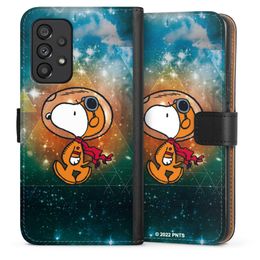 DeinDesign Galaxy A53 5G Handy Klapph&uuml;lle Handyh&uuml;lle aus Kunst Leder schwarz Flip Case Official Licensed Product Astronaut Snoopy Sideflip mit langer Lasche