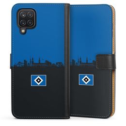 DeinDesign Galaxy A12 Handy Klapph&uuml;lle Handyh&uuml;lle aus Kunst Leder schwarz Flip Case Skyline Hamburg Hsv Sideflip mit langer Lasche