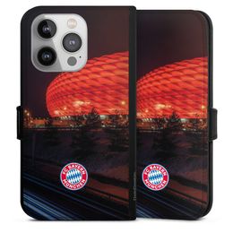 DeinDesign iPhone 14 Pro Handy Klapph&uuml;lle Handyh&uuml;lle aus Kunst Leder schwarz Flip Case Fc Bayern M&uuml;nchen Stadium Fcb Sideflip mit langer Lasche