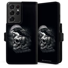 DeinDesign Galaxy S21 Ultra 5G Handy Klapph&uuml;lle Handyh&uuml;lle aus Kunst Leder schwarz Flip Case Raven Skulls Skull Sideflip mit Lasche