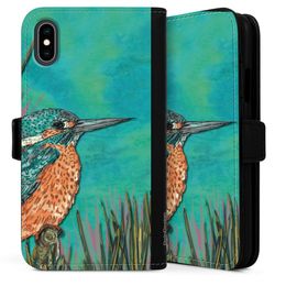 DeinDesign iPhone X Handy Klapph&uuml;lle Handyh&uuml;lle aus Kunst Leder schwarz Flip Case Painting Bird Animals Sideflip mit langer Lasche