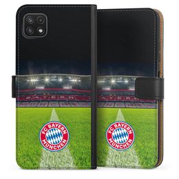 DeinDesign Galaxy A22 5G Handy Klapph&uuml;lle Handyh&uuml;lle aus Kunst Leder schwarz Flip Case Stadium Fc Bayern M&uuml;nchen Fcb Sideflip mit langer Lasche
