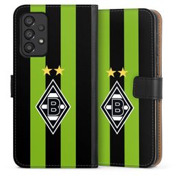 DeinDesign Galaxy A33 5G Handy Klapph&uuml;lle Handyh&uuml;lle aus Kunst Leder schwarz Flip Case Borussia M&ouml;nchengladbach Gladbach Stripes Sideflip mit langer Lasche