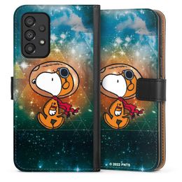 DeinDesign Galaxy A33 5G Handy Klapph&uuml;lle Handyh&uuml;lle aus Kunst Leder schwarz Flip Case Official Licensed Product Astronaut Snoopy Sideflip mit langer Lasche