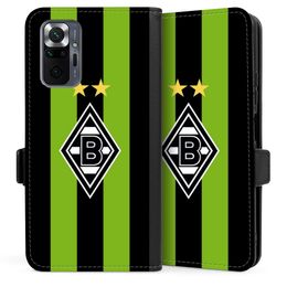 DeinDesign Xiaomi Redmi Note 10 Pro Handy Klapph&uuml;lle Handyh&uuml;lle aus Kunst Leder schwarz Flip Case Stripes Borussia M&ouml;nchengladbach Gladbach Sideflip mit langer 