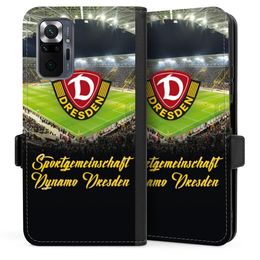 DeinDesign Xiaomi Redmi Note 10 Pro Handy Klapph&uuml;lle Handyh&uuml;lle aus Kunst Leder schwarz Flip Case Sgd Sg Dynamo Dresden Official Licensed Product Sideflip mit 