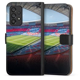 DeinDesign Galaxy A53 5G Handy Klapph&uuml;lle Handyh&uuml;lle aus Kunst Leder schwarz Flip Case Fc Bayern M&uuml;nchen Stadium Fcb Sideflip mit langer Lasche