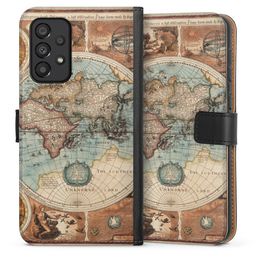 DeinDesign Galaxy A33 5G Handy Klapph&uuml;lle Handyh&uuml;lle aus Kunst Leder schwarz Flip Case World Map Vintage Map Sideflip mit langer Lasche