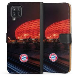 DeinDesign Galaxy A12 Handy Klapph&uuml;lle Handyh&uuml;lle aus Kunst Leder schwarz Flip Case Fc Bayern M&uuml;nchen Stadium Fcb Sideflip mit langer Lasche