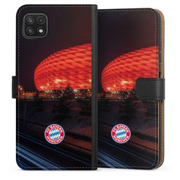 DeinDesign Galaxy A22 5G Handy Klapph&uuml;lle Handyh&uuml;lle aus Kunst Leder schwarz Flip Case Fc Bayern M&uuml;nchen Stadium Fcb Sideflip mit langer Lasche