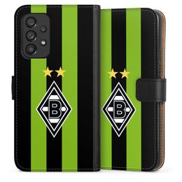 DeinDesign Galaxy A53 5G Handy Klapph&uuml;lle Handyh&uuml;lle aus Kunst Leder schwarz Flip Case Borussia M&ouml;nchengladbach Gladbach Stripes Sideflip mit langer Lasche