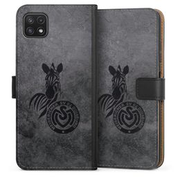 DeinDesign Galaxy A22 5G Handy Klapph&uuml;lle Handyh&uuml;lle aus Kunst Leder schwarz Flip Case Msv Duisburg Zebra Official Licensed Product Sideflip mit langer Lasche