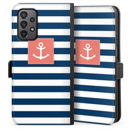 DeinDesign Galaxy A23 5G Handy Klapphülle Handyhülle aus Kunst Leder schwarz Flip Case Maritim Anchor Stripes Sideflip mit Lasche