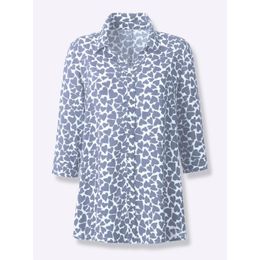 WITT Damen Longbluse im Herz-Dessin, reine Viskose, wei&szlig;-bleu-gemustert, Gr&ouml;&szlig;e 38
