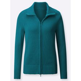 WITT Damen Strickjacke mit 2-Wege-Rei&szlig;verschluss, petrol, Gr&ouml;&szlig;e 46