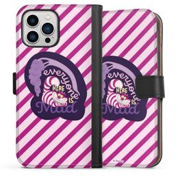 DeinDesign iPhone 13 Pro Max Handy Klapph&uuml;lle Handyh&uuml;lle aus Kunst Leder schwarz Flip Case Disney Grinning Cat Alice In Wonderland Sideflip mit langer Lasche