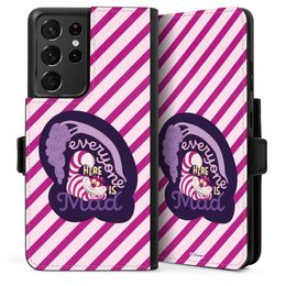 DeinDesign Galaxy S21 Ultra 5G Handy Klapph&uuml;lle Handyh&uuml;lle aus Kunst Leder schwarz Flip Case Disney Grinning Cat Alice In Wonderland Sideflip mit Lasche