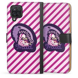 DeinDesign Galaxy A12 Handy Klapph&uuml;lle Handyh&uuml;lle aus Kunst Leder schwarz Flip Case Alice In Wonderland Disney Grinning Cat Sideflip mit langer Lasche