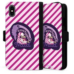 DeinDesign iPhone X Handy Klapph&uuml;lle Handyh&uuml;lle aus Kunst Leder schwarz Flip Case Disney Grinning Cat Alice In Wonderland Sideflip mit langer Lasche