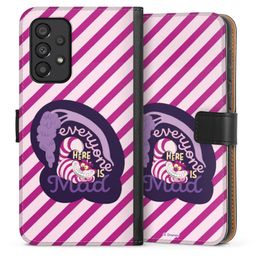 DeinDesign Galaxy A33 5G Handy Klapph&uuml;lle Handyh&uuml;lle aus Kunst Leder schwarz Flip Case Alice In Wonderland Disney Grinning Cat Sideflip mit langer Lasche
