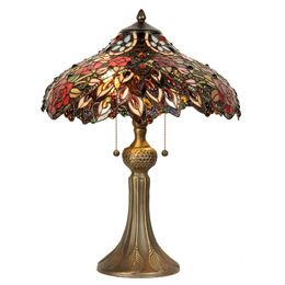 Clayre & Eef Tiffany Tischlampe Ø 43x58 cm Rot Grün Glas Rose