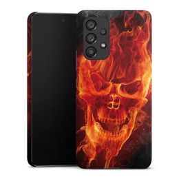 DeinDesign Galaxy A53 5G Handy Premium Case Smartphone Handyh&uuml;lle Schutzh&uuml;lle gl&auml;nzend Fire Skull Totenkopf Premium Case