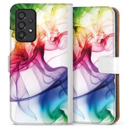 DeinDesign Galaxy A33 5G Handy Klapph&uuml;lle Handyh&uuml;lle aus Kunst Leder wei&szlig; Flip Case Colour Rainbow Water Sideflip mit Lasche