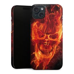 DeinDesign iPhone 15 Plus Handy Premium Case Smartphone Handyh&uuml;lle Schutzh&uuml;lle gl&auml;nzend Totenkopf Skull Fire Premium Case