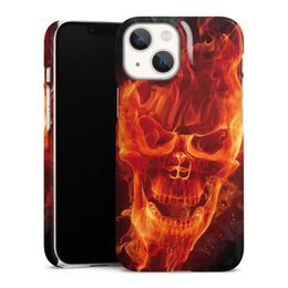 DeinDesign iPhone 13 Mini Handy Premium Case Smartphone Handyh&uuml;lle Schutzh&uuml;lle gl&auml;nzend Totenkopf Skull Fire Premium Case