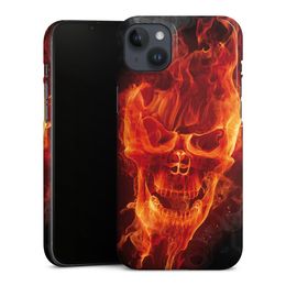 DeinDesign iPhone 14 Plus Handy Premium Case Smartphone Handyh&uuml;lle Schutzh&uuml;lle gl&auml;nzend Totenkopf Skull Fire Premium Case