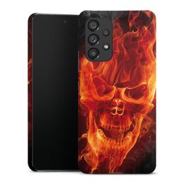 DeinDesign Galaxy A53 5G Handy Premium Case Smartphone Handyh&uuml;lle Schutzh&uuml;lle matt Fire Skull Totenkopf Premium Case