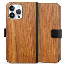 DeinDesign iPhone 14 Pro Max Handy Klapph&uuml;lle Handyh&uuml;lle aus Kunst Leder schwarz Flip Case Larch Wood Wooden Look Sideflip mit Lasche