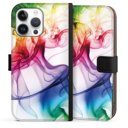DeinDesign iPhone 14 Pro Max Handy Klapph&uuml;lle Handyh&uuml;lle aus Kunst Leder schwarz Flip Case Rainbow Colour Water Sideflip mit Lasche