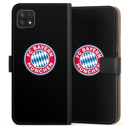 DeinDesign Galaxy A22 5G Handy Klapph&uuml;lle Handyh&uuml;lle aus Kunst Leder schwarz Flip Case Official Licensed Product Fc Bayern M&uuml;nchen Logo Sideflip mit langer 